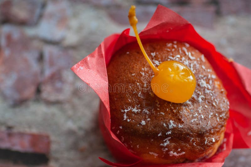 Mafina with Cherries in a Red Wrapper. Stock Image - Image of cooked ...
