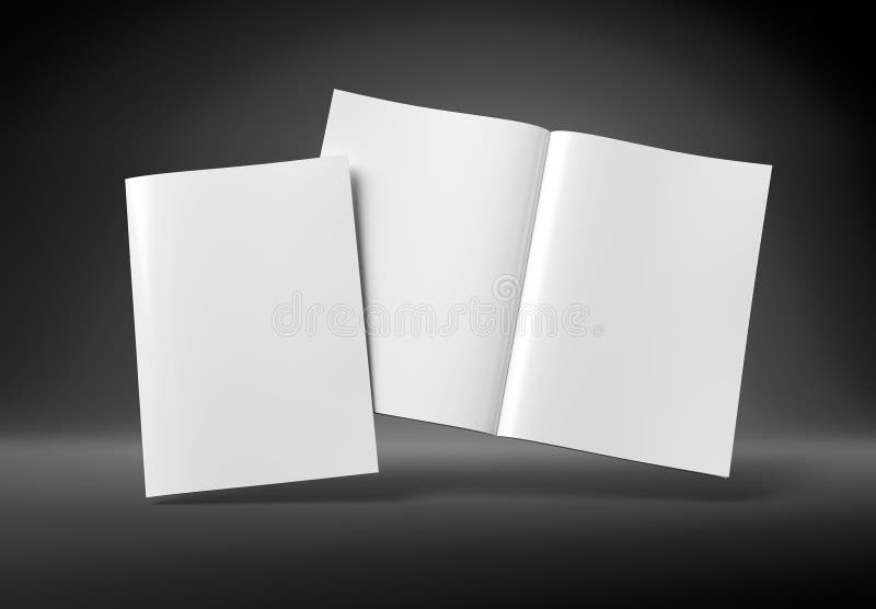 Magazine Cover and Open Magazine Mockup on Black. Empty Brochure ...