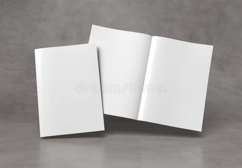 Magazine Cover and Open Magazine Mockup on White Background. Empty ...