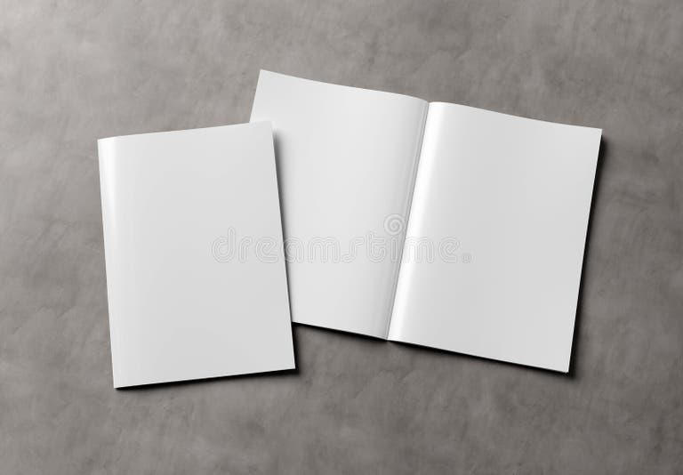 Magazine Cover and Open Magazine Mockup on Grey. Empty Brochure ...