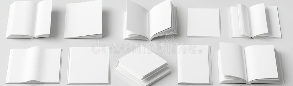 Magazine Covers on a White Background Shown from Multiple Sides in a ...