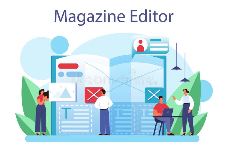 Magazine Editor Concept. Journalist and Designer Working on Magazine ...