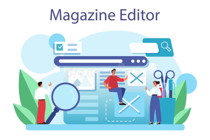 Magazine Editor Concept. Journalist and Designer Working on Magazine ...