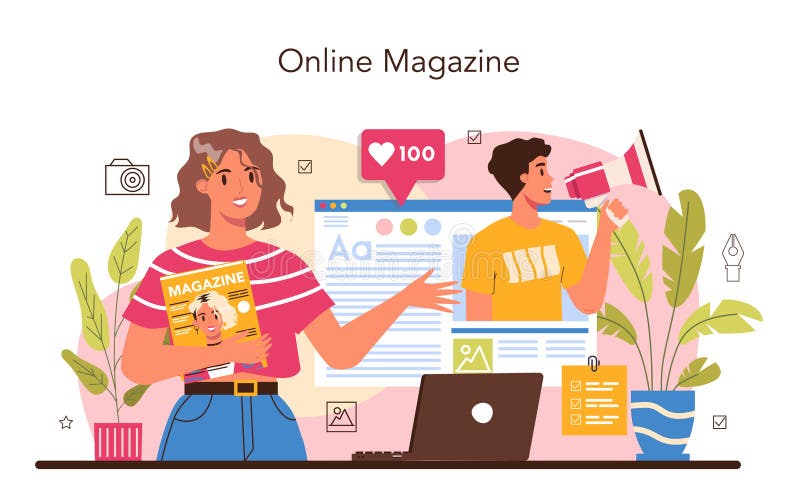 Magazine Editor Concept. Journalist and Designer Working on Magazine ...