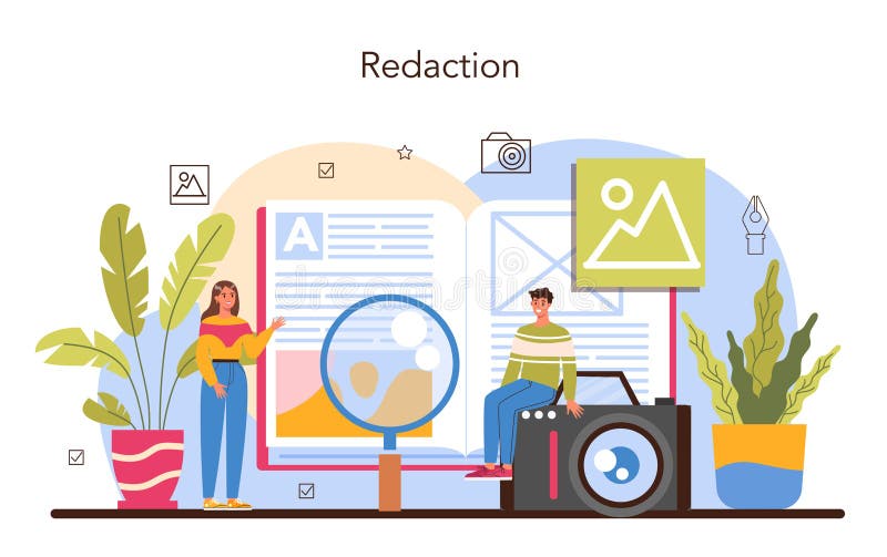 Magazine Editor Concept. Journalist and Designer Working on Magazine ...