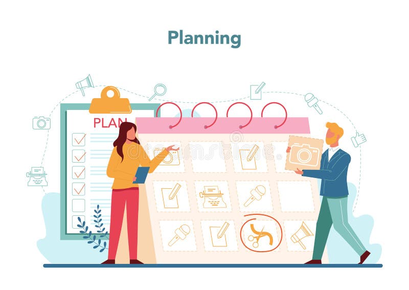 Magazine Editor Concept. Journalist and Designer Working Stock Vector ...