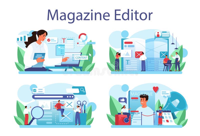 Magazine Editor Concept Set. Journalist and Designer Working on ...