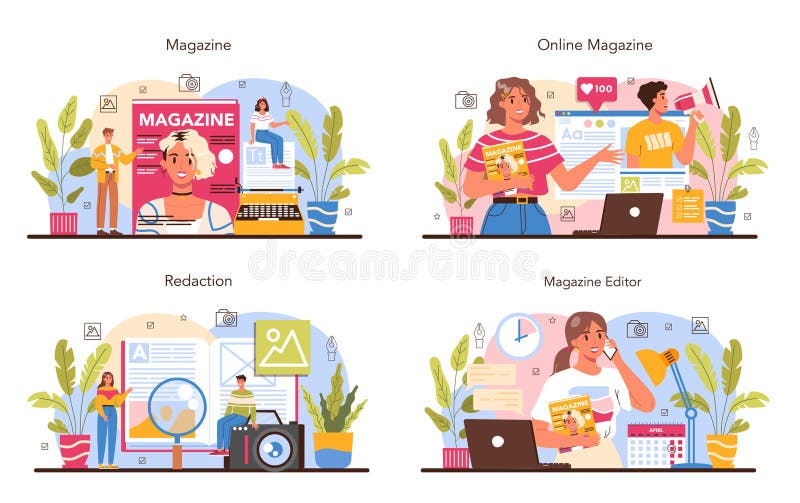 Magazine Editor Concept Set. Journalist and Designer Working on ...