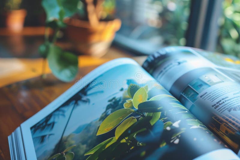 A Magazine and Plant Placed Together on a Table Stock Image - Image of ...