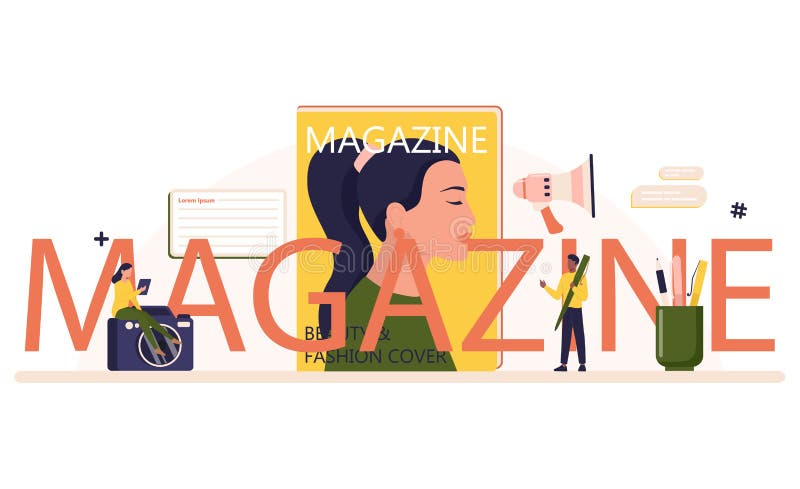 Magazine Typographic Header. Journalist and Designer Working Stock ...