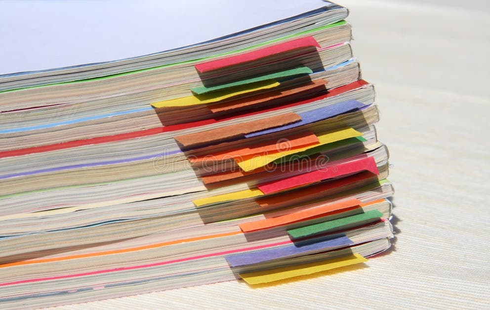 Magazines with Colored Tabs Stock Photo - Image of papers ...
