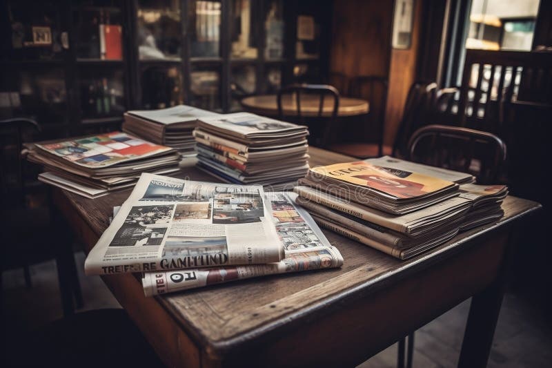 Magazines Neatly Arranged on a Table. Generative AI Stock Illustration ...