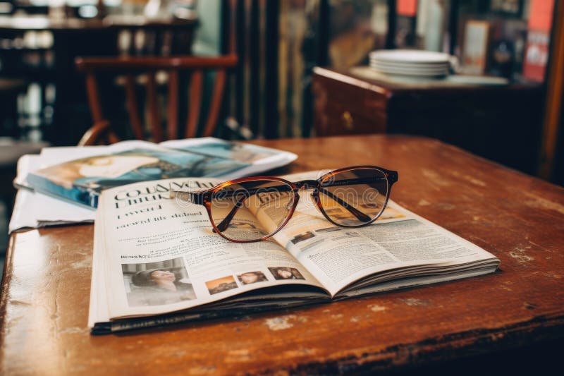 Magazines on Table with Eyeglasses Stock Illustration - Illustration of ...