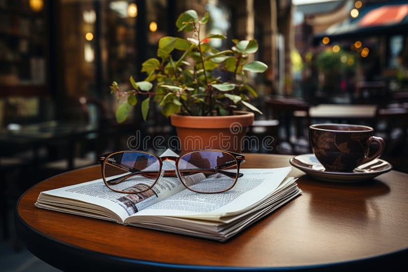 Magazines on Table with Eyeglasses Stock Illustration - Illustration of ...