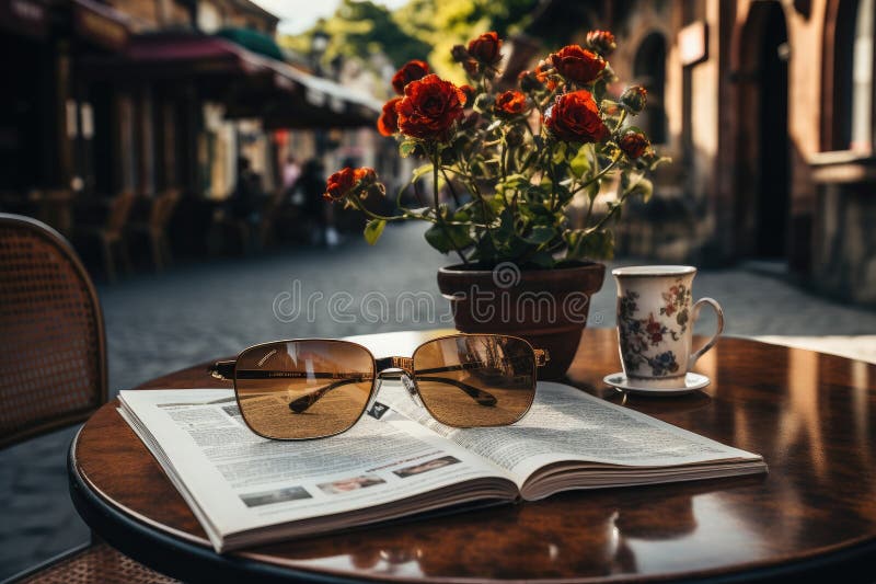 Magazines on Table with Eyeglasses Stock Illustration - Illustration of ...