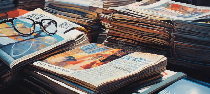 Magazines on Table with Eyeglasses Stock Illustration - Illustration of ...
