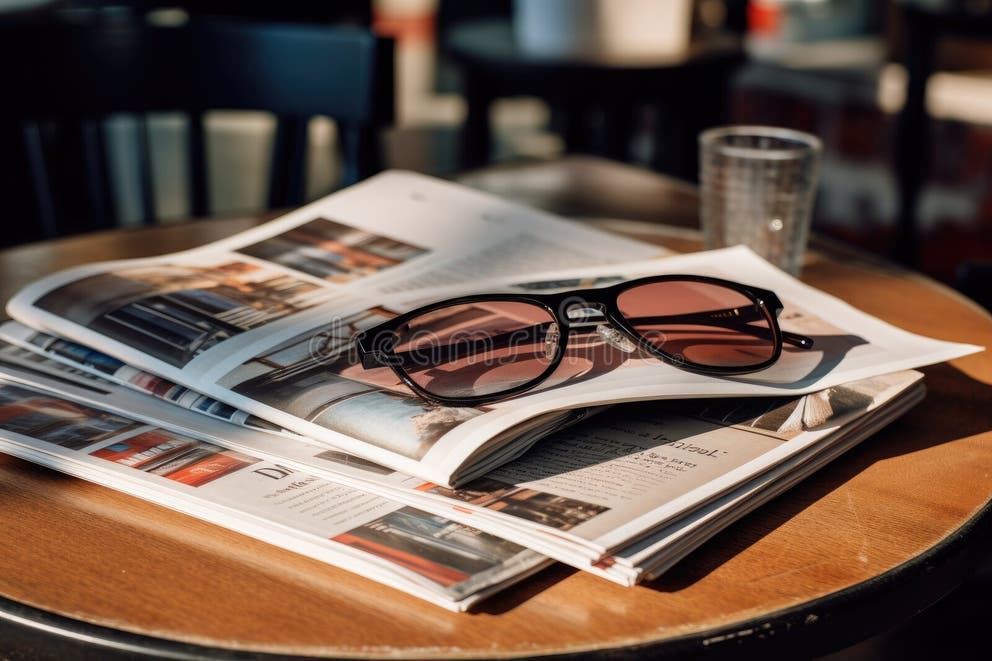 Magazines on Table with Eyeglasses Stock Illustration - Illustration of ...