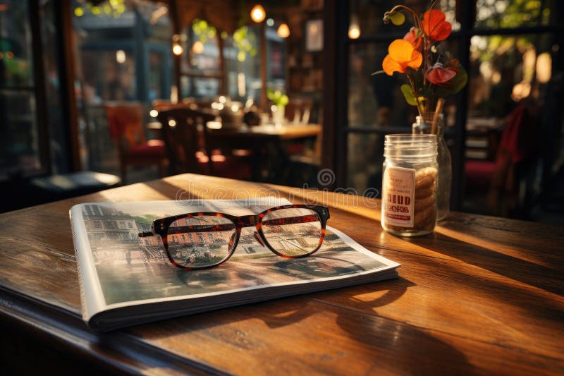 Magazines on Table with Eyeglasses Stock Illustration - Illustration of ...