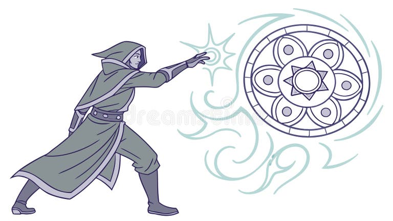 Mage Casting Powerful Elemental Spell, Fantasy Magic, Vector Design ...