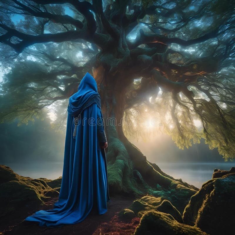 A Mage Wearing a Long, Dark Cloak is Standing in an Enchanted Forest at ...