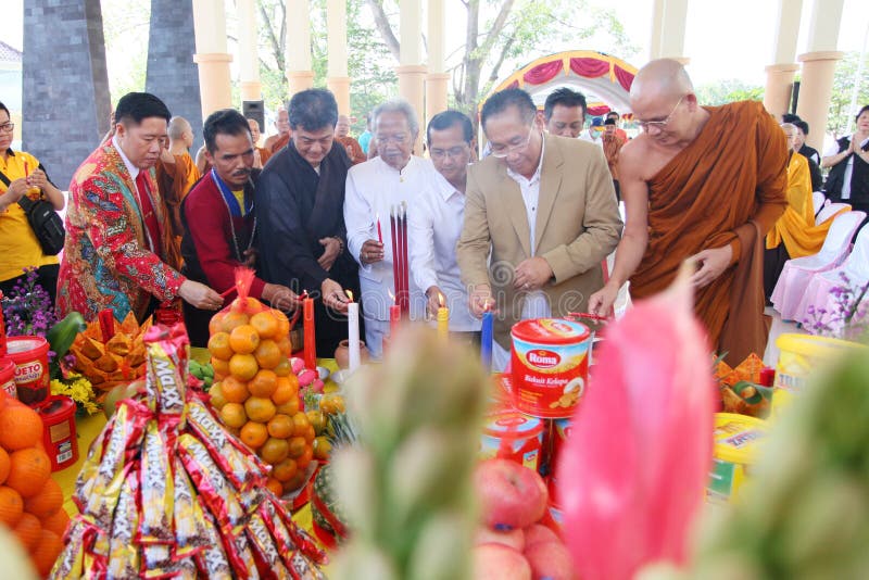 Magelang, Central Java / Indonesia - May 16, 2018 : Taking `Api Dhamma ...