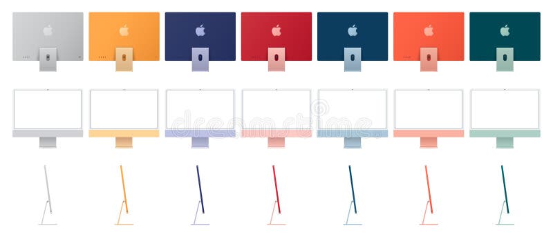 Big Set of New IMac. New Apple IMac 2021. Desktop Computer in Front ...