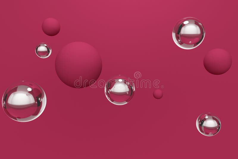 Magenta Abstract Background with Glass Flying Bubbles. 3d Rendering ...