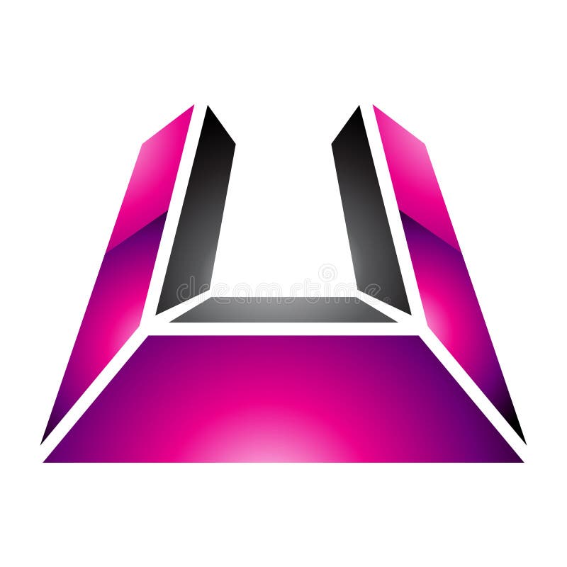 Magenta and Black Glossy Letter U Icon in Perspective Stock Vector ...