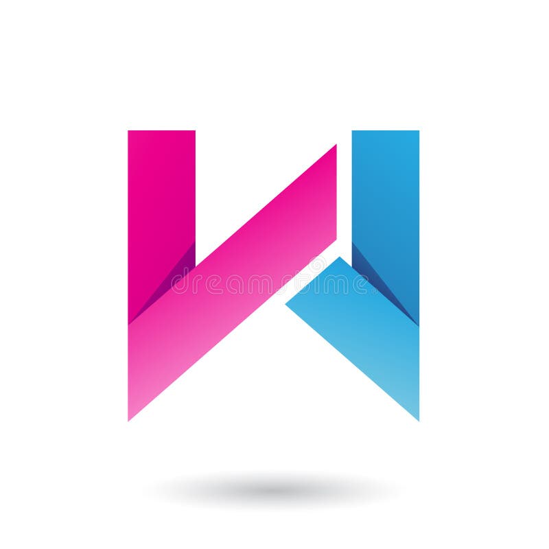 Magenta and Blue Folded Paper Letter W Vector Illustration Stock Vector ...