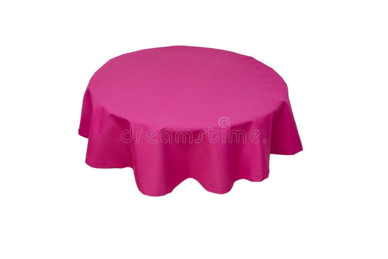 Magenta Cloth on a Round Shaped Table, Side View Isolated on White ...