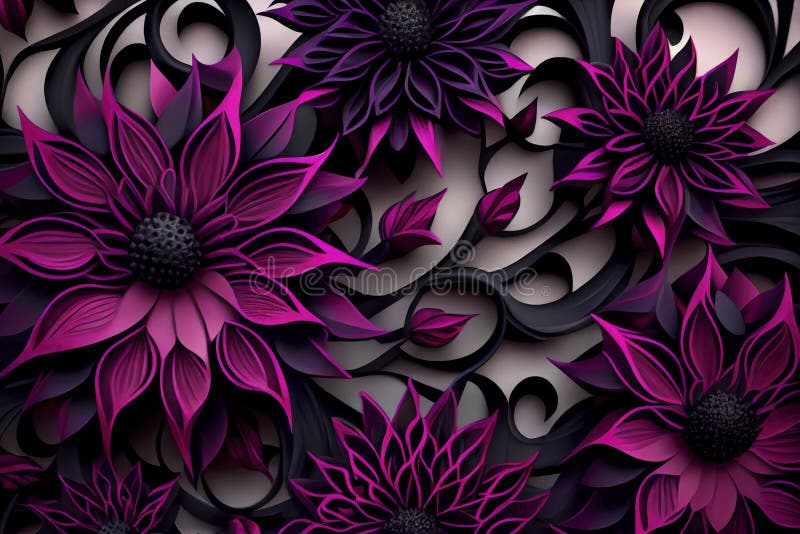 Magenta Flowers Pattern, Generative Ai Stock Illustration ...