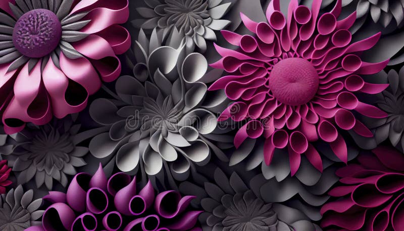 Magenta Flowers Pattern, Generative Ai Stock Illustration ...