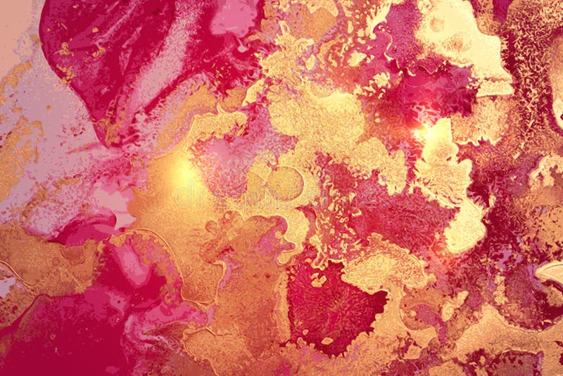 Magenta and Gold Abstract Pattern with Marble Texture and Sparkles ...