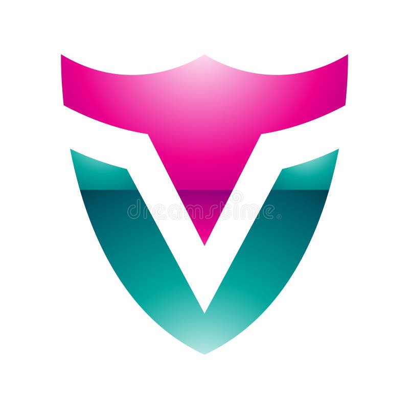 Magenta and Green Glossy Shield Shaped Letter V Icon Stock Vector ...