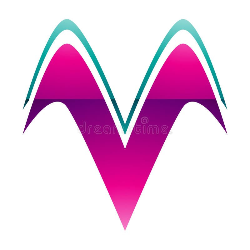 Magenta and Green Glossy Wing Shaped Letter V Icon Stock Vector ...