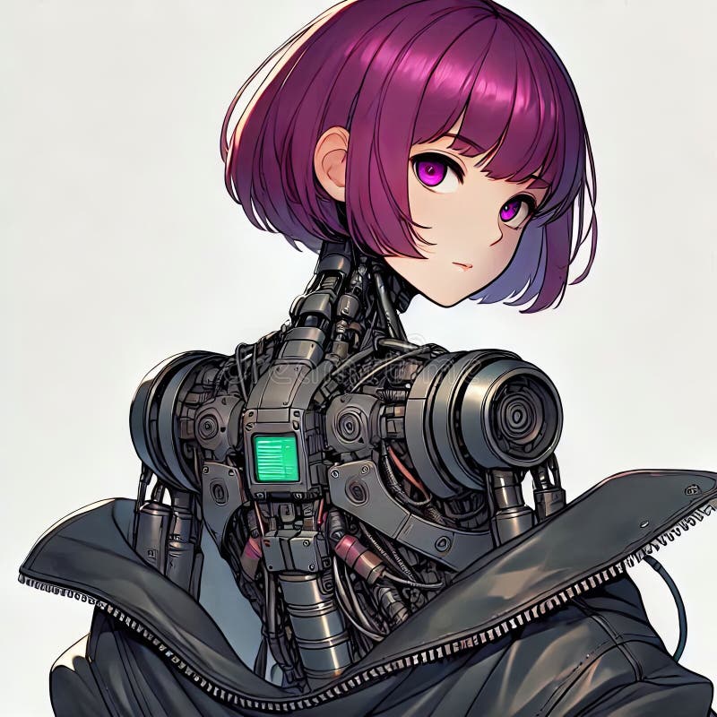 Magenta-Haired Robotic Character Stock Illustration - Illustration of ...