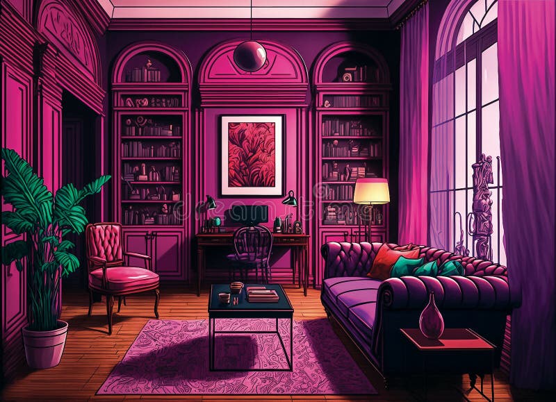 Magenta Interior Study, Hot Pink Interior Palace, Digital Illustration ...
