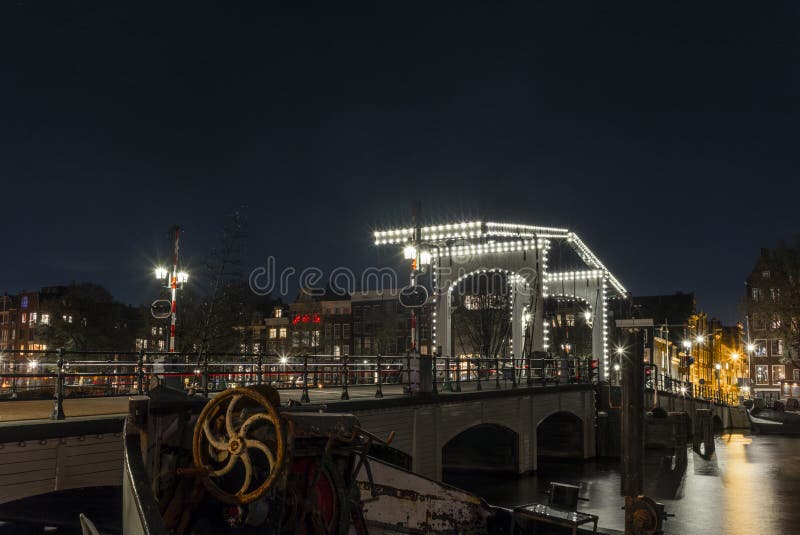 The Magere Brug (Skinny Bridge) in Amsterdam at Night Completely Empty ...