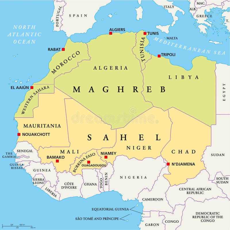 Mapa sahary i Sahel strefa ilustracja wektor. Illustration of granica ...