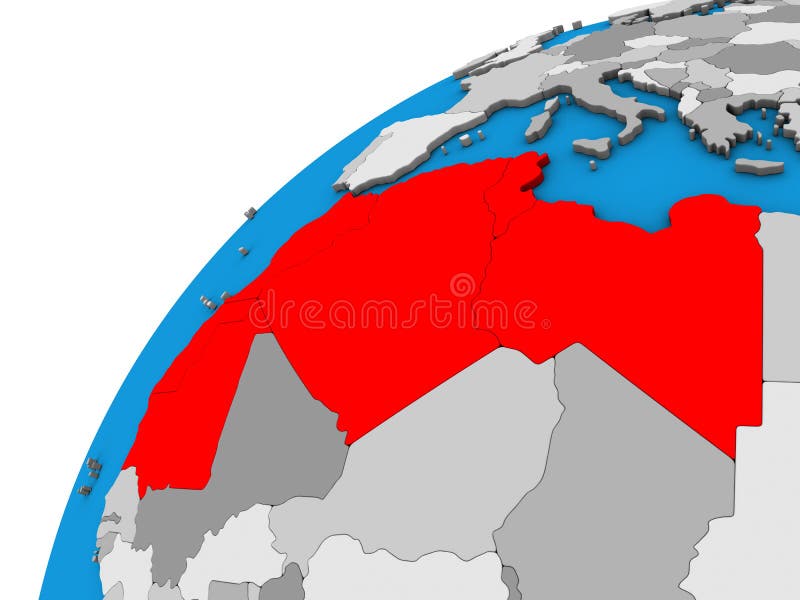 Maghreb region on 3D globe stock illustration. Illustration of northern ...