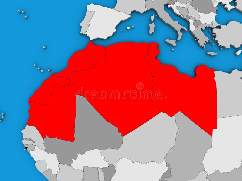 Maghreb region on 3D map stock illustration. Illustration of africa ...
