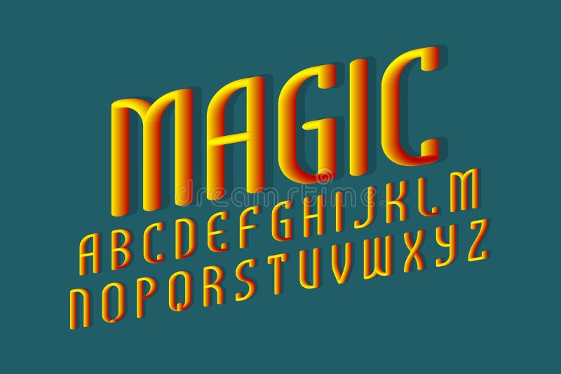 Magic Alphabet of Yellow Red Gradient 3d Letters. 3d Display Font Stock ...