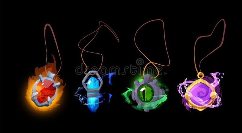 Set of 3D Vector Game Amulets with Different Stones and Crystal on an ...