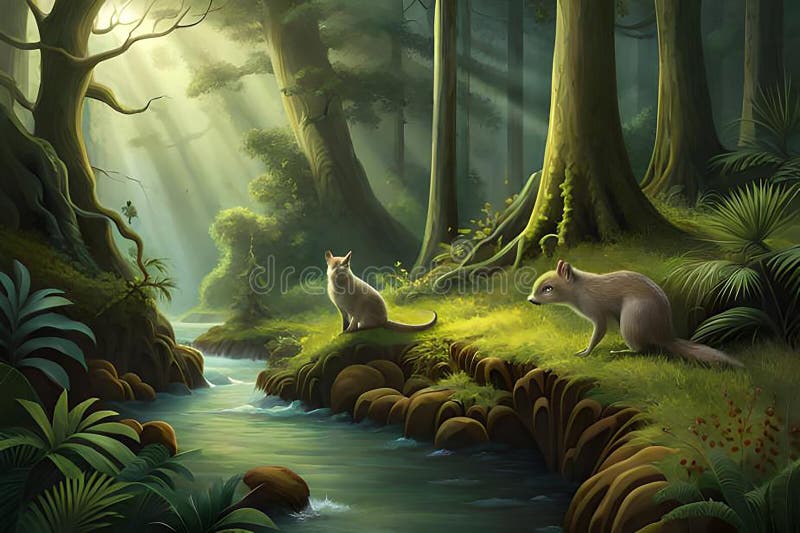 A Magic Animals in Adark Fantasy Forest Stock Illustration ...