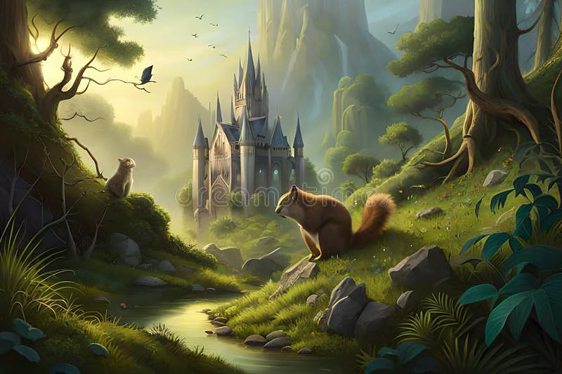 A Magic Animals in Adark Fantasy Forest Stock Illustration ...