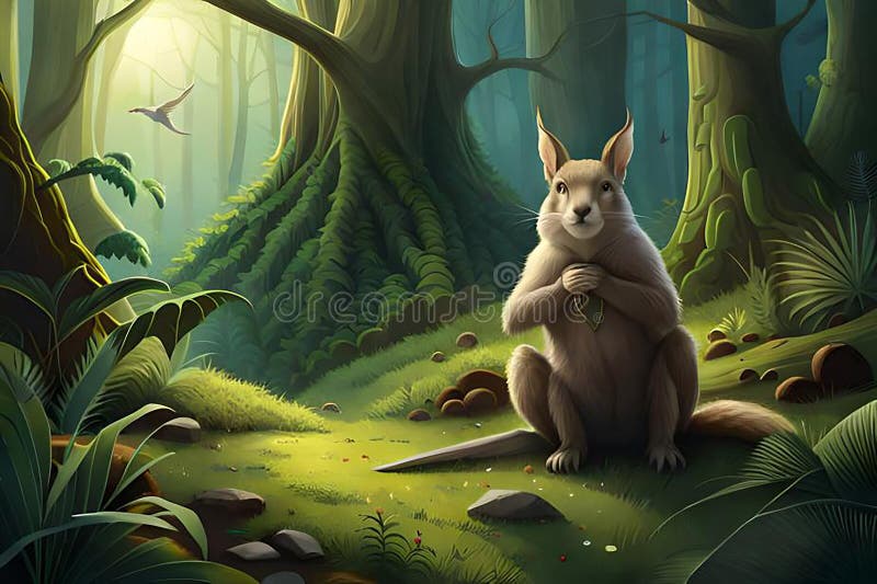 A Magic Animals in Adark Fantasy Forest Stock Illustration ...