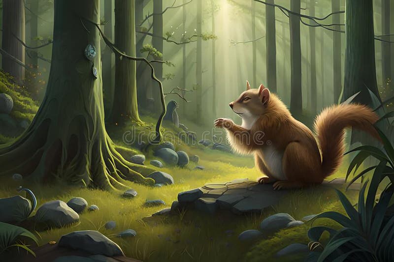 A Magic Animals in Adark Fantasy Forest Stock Illustration ...
