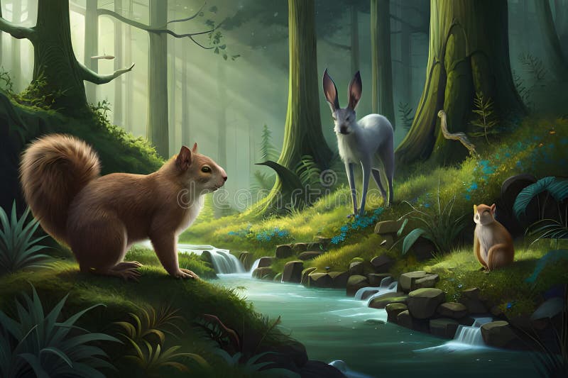 A Magic Animals in Adark Fantasy Forest Stock Illustration ...