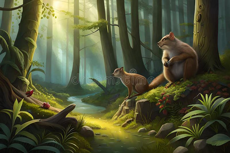 A Magic Animals in Adark Fantasy Forest Stock Illustration ...