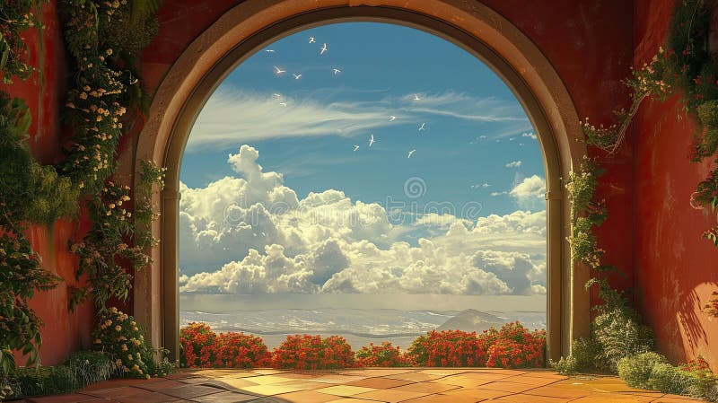 Magic Arch Window House Looking at the Sky Illustration Stock ...